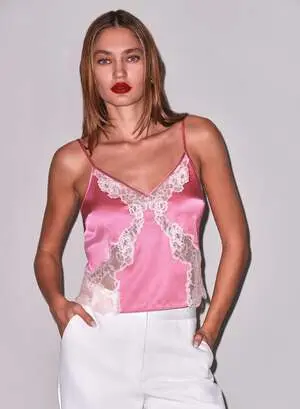 FLEUR DU MAL Juliet Lace Silk Cami - Watermelon