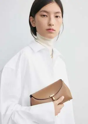 TOTEME Mini T-lock Leather Clutch - Beige