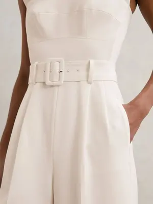 REISS Petite Sheer-panel Belted Jumpsuit