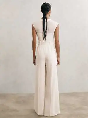 REISS Petite Sheer-panel Belted Jumpsuit