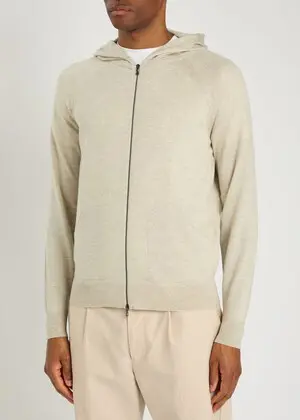 John Smedley Carty Hooded Merino Wool Sweatshirt - Beige