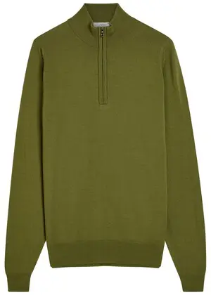 John Smedley Tapton Quarter-zip Merino Wool Jumper - Green