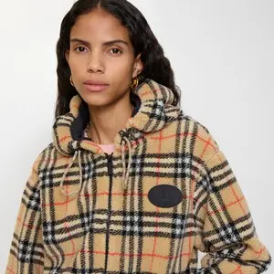 Burberry Cropped Check Hooded Jacket - Sand Beige