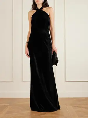 Bernadette Jolene Halterneck Velvet Maxi Dress