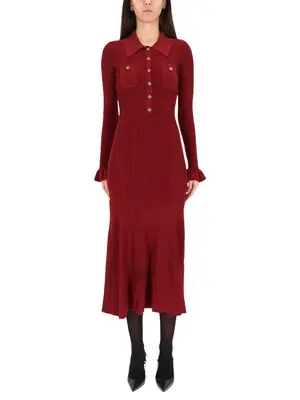 SELF-PORTRAIT Midi Dress With Collar - Bordeaux