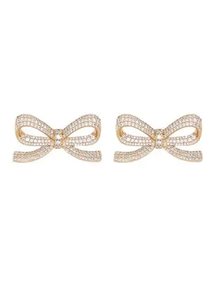 SELF-PORTRAIT Bow Crystal Earrings - Gold
