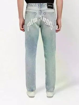 Palm Angels Logo-print Faded Jeans