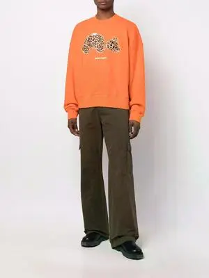 Palm Angels Leopard Teddy Crewneck Sweatshirt - Orange