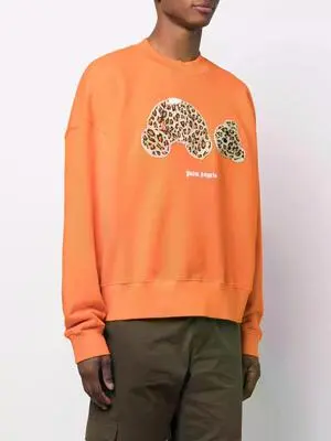 Palm Angels Leopard Teddy Crewneck Sweatshirt - Orange