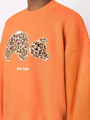 Palm Angels Leopard Teddy Crewneck Sweatshirt - Orange