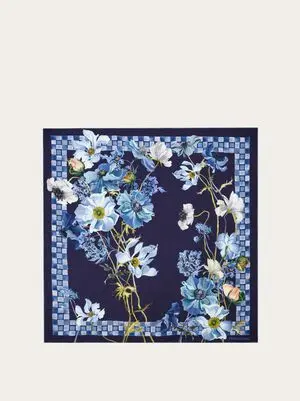 FERRAGAMO Flowers Print Silk Scarf - Blue