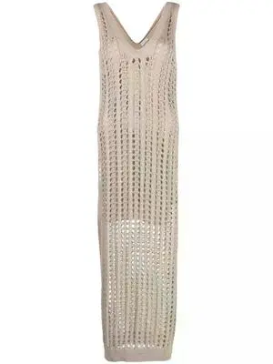 Brunello Cucinelli Dazzling Net-knit Maxi Dress - Neutrals