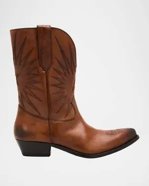 GOLDEN GOOSE Wish Star Low Leather Cowboy Boots - Tan