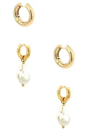 JORDAN ROAD Bianca And Lou Hoop Earring Set - 14k Gold Plated Brass & Fresh Water Pear