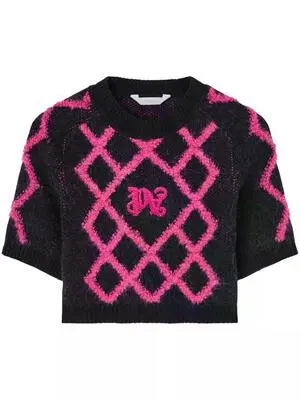 Palm Angels Monogram Argyle-pattern Crop Top