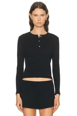 LESET Pointelle Long Sleeve Henley Top