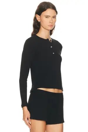 LESET Pointelle Long Sleeve Henley Top