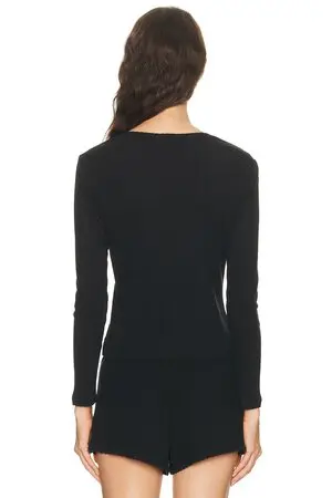 LESET Pointelle Long Sleeve Henley Top