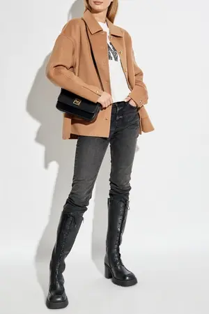 ANINE BING Wool And Cashmere Jacket With Gold Button Accents - Brown