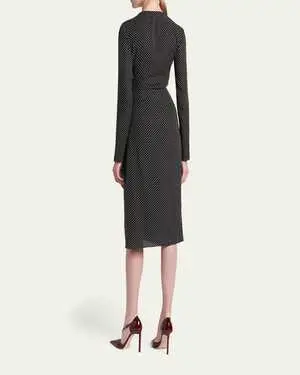 TOM FORD Polka Dot Gathered Buckle Midi Dress