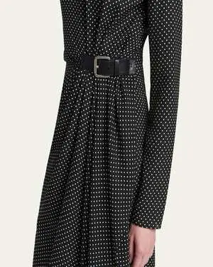 TOM FORD Polka Dot Gathered Buckle Midi Dress