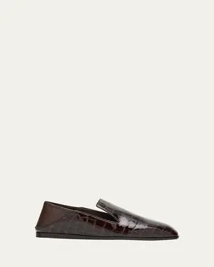 JIMMY CHOO Elliot Croc-Embossed Leather Slippers - Sambuco