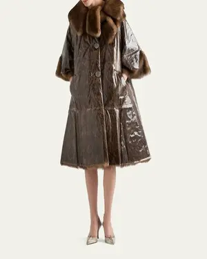 Prada Pvc-coated Shearling Single-breasted Coat