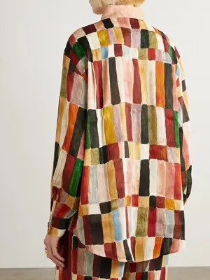 ALEMAIS Lrnca Majorelle Printed Linen And Silk-blend Shirt - Brown