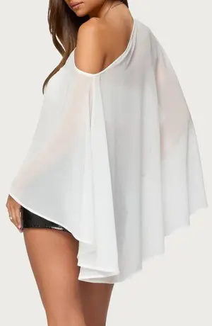 EDIKTED Sheer Chiffon One-shoulder Poncho
