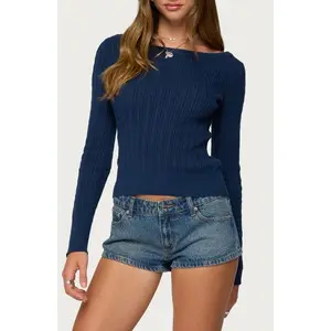 EDIKTED Larah Boat Neck Cable Knit Cotton Sweater