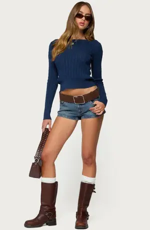 EDIKTED Larah Boat Neck Cable Knit Cotton Sweater