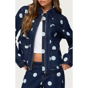 EDIKTED Leyah Polka Dot Oversize Denim Jacket - Dark-blue