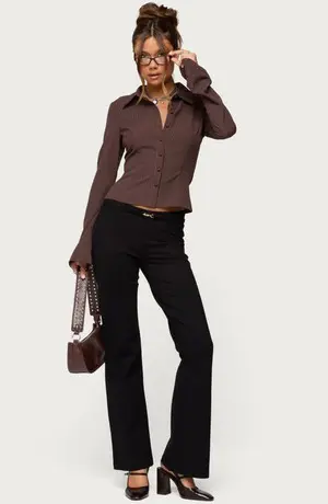 EDIKTED Pinstripe Tailored Button-up Shirt - Brown