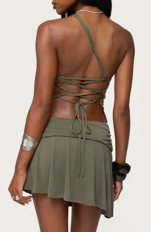 EDIKTED Janah One-shoulder Lace-up Open Back Top