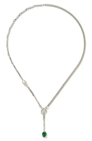 Lady Grey Aria Freshwater Pearl & Cubic Zirconia Toggle Necklace - Silver/green
