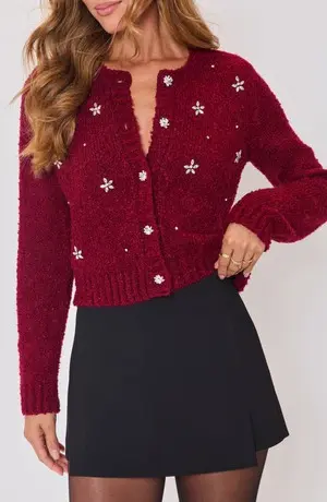 VICI Embellished Bouclé Cardigan