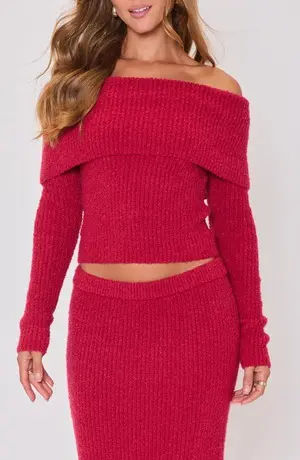 VICI Off-the-shoulder Cropped Sweater - Wine