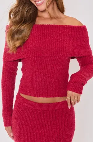 VICI Off-the-shoulder Cropped Sweater - Wine