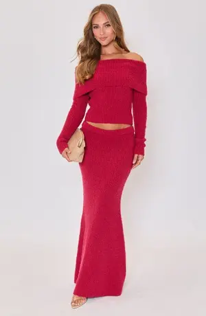 VICI Ribbed Maxi Skirt - Wine