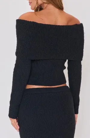 VICI Ruby Foldover Off-the-shoulder Ribbed Sweater