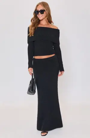 VICI Ruby Foldover Off-the-shoulder Ribbed Sweater