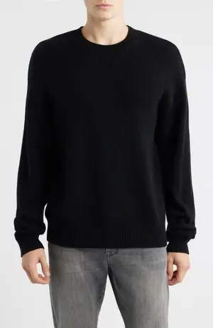 FRAME Elbow Patch Wool & Cashmere Pullover Sweater - Black