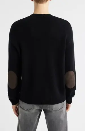 FRAME Elbow Patch Wool & Cashmere Pullover Sweater - Black