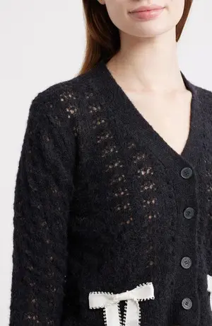 LoveShackFancy Lilly Bow Cardigan - Midnight Ice