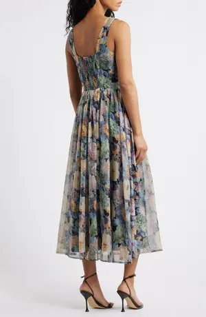 Lulus Logan Floral Square Neck Midi Dress