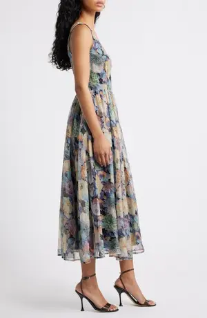 Lulus Logan Floral Square Neck Midi Dress
