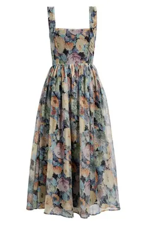 Lulus Logan Floral Square Neck Midi Dress