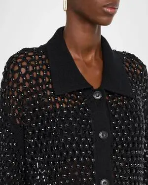 DIOTIMA Embellished Open Knit Cardigan Coat - Black