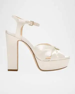 JIMMY CHOO Heloise Cotton Ankle-strap Platform Sandals - Ivory