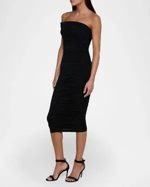 L & APOS;AGENCE Cheryl Shirred Midi Dress - Black